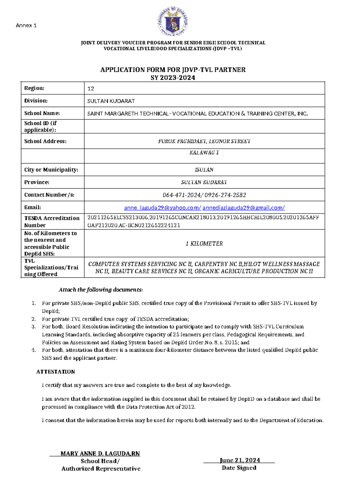 Annex-1 - Annex 1 JOINT DELIVERY VOUCHER PROGRAM FOR SENIOR HIGH SCHOOL ...