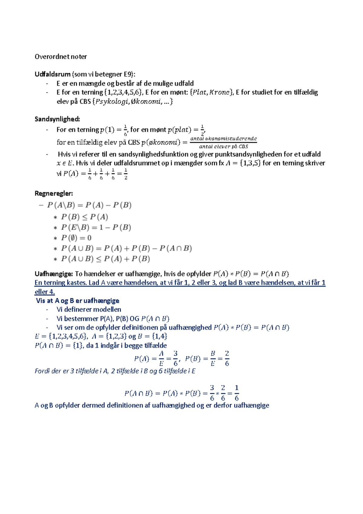 Overordnet noter.- statdocx - Overordnet noter Udfaldsrum (som vi ...