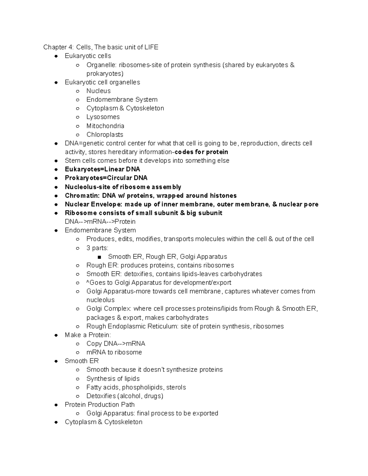 BIOL 101 Detailed Notes - Chapter 4: Cells, The basic unit of LIFE ...