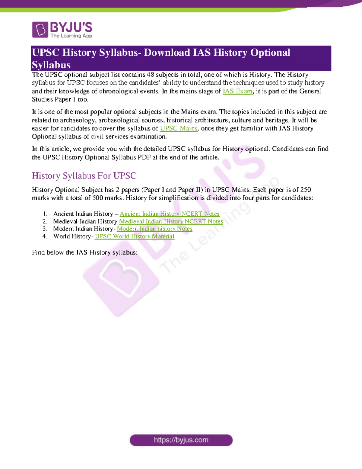 UPSC History Optional Syllabus - UPSC History Syllabus- Download IAS ...