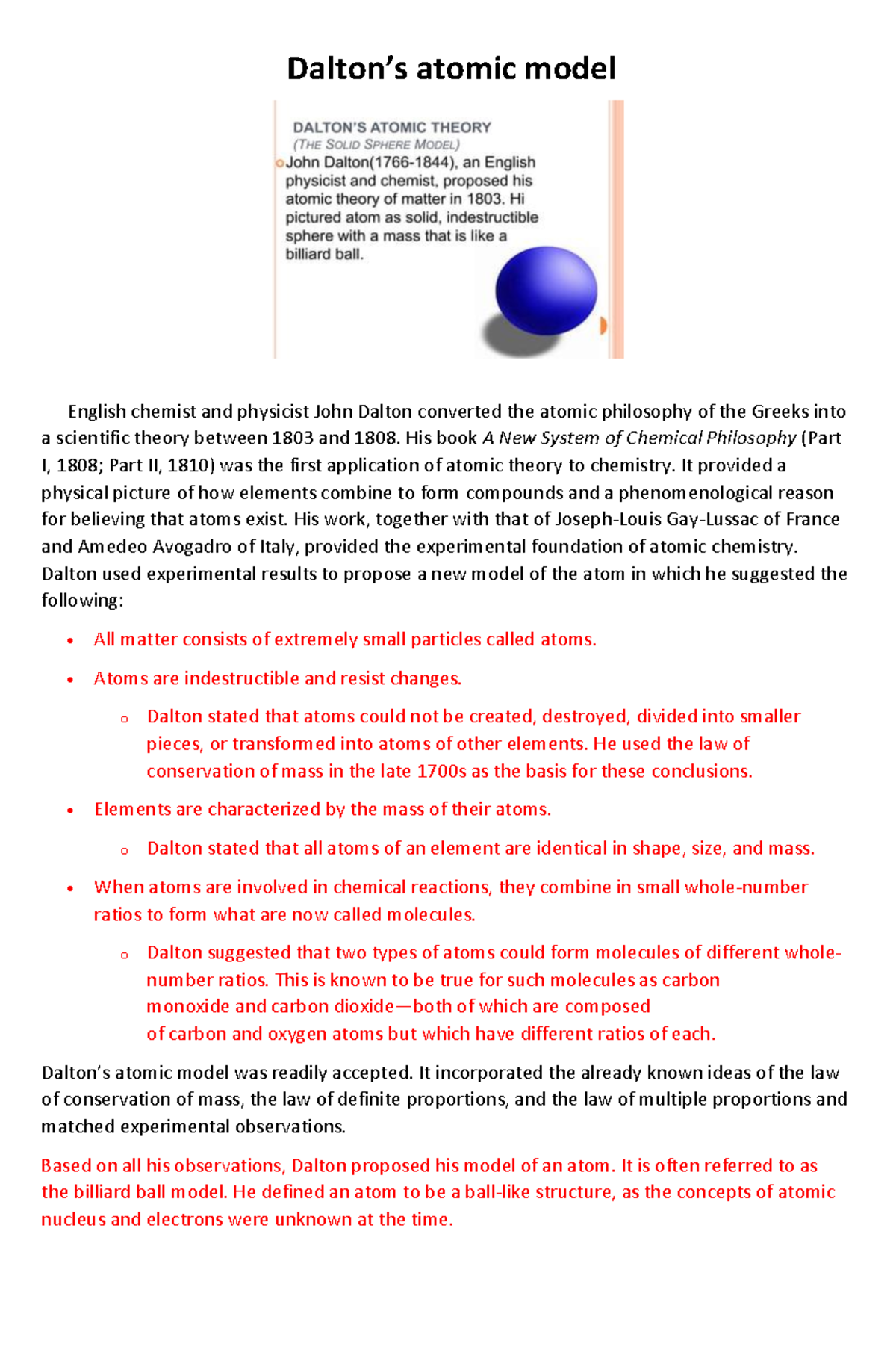 ATOM Theory - Dalton’s atomic model English chemist and physicist John ...
