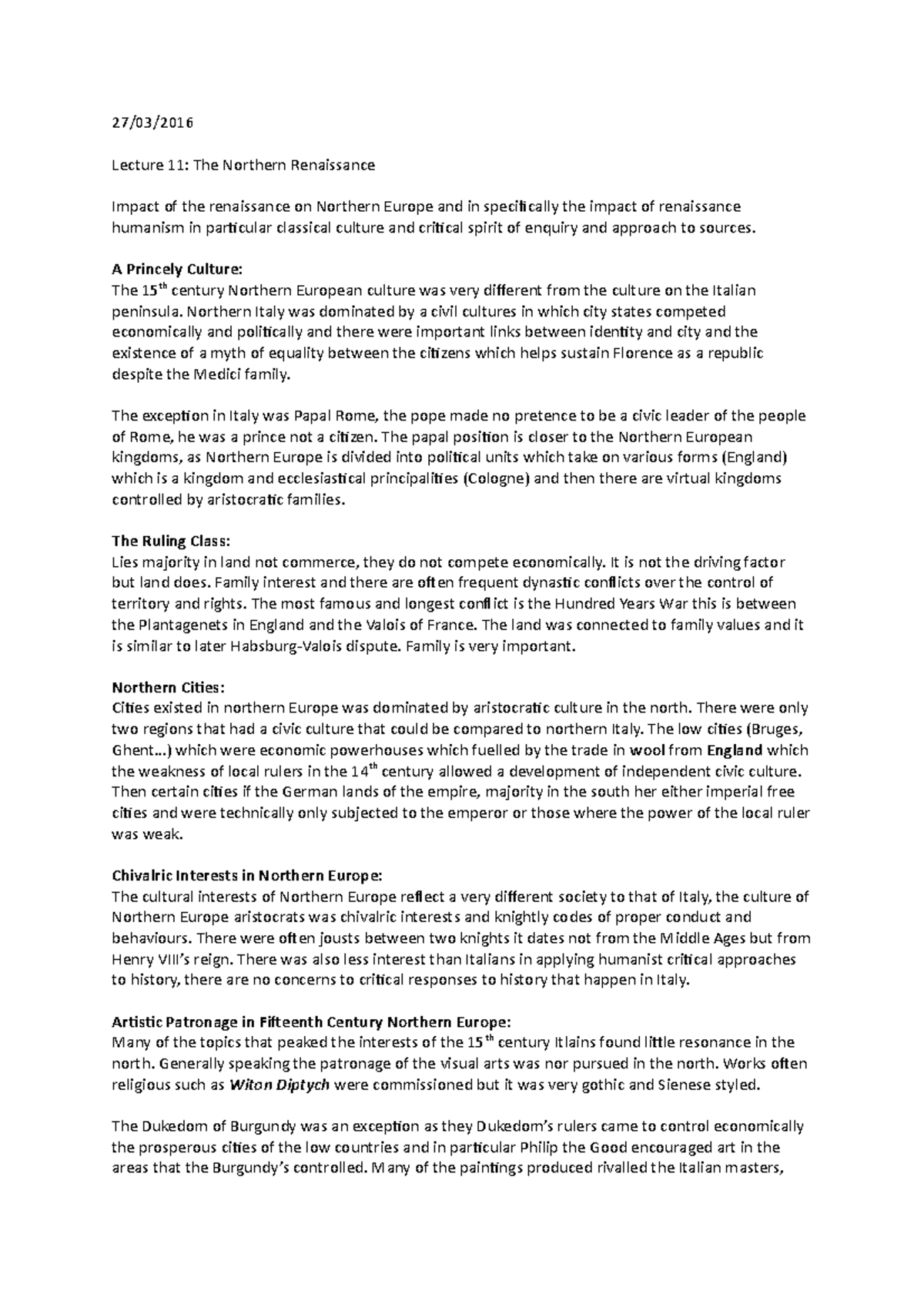 Lecture 11 - The Northern Renaissance - 27/03/ Lecture 11: The Northern ...