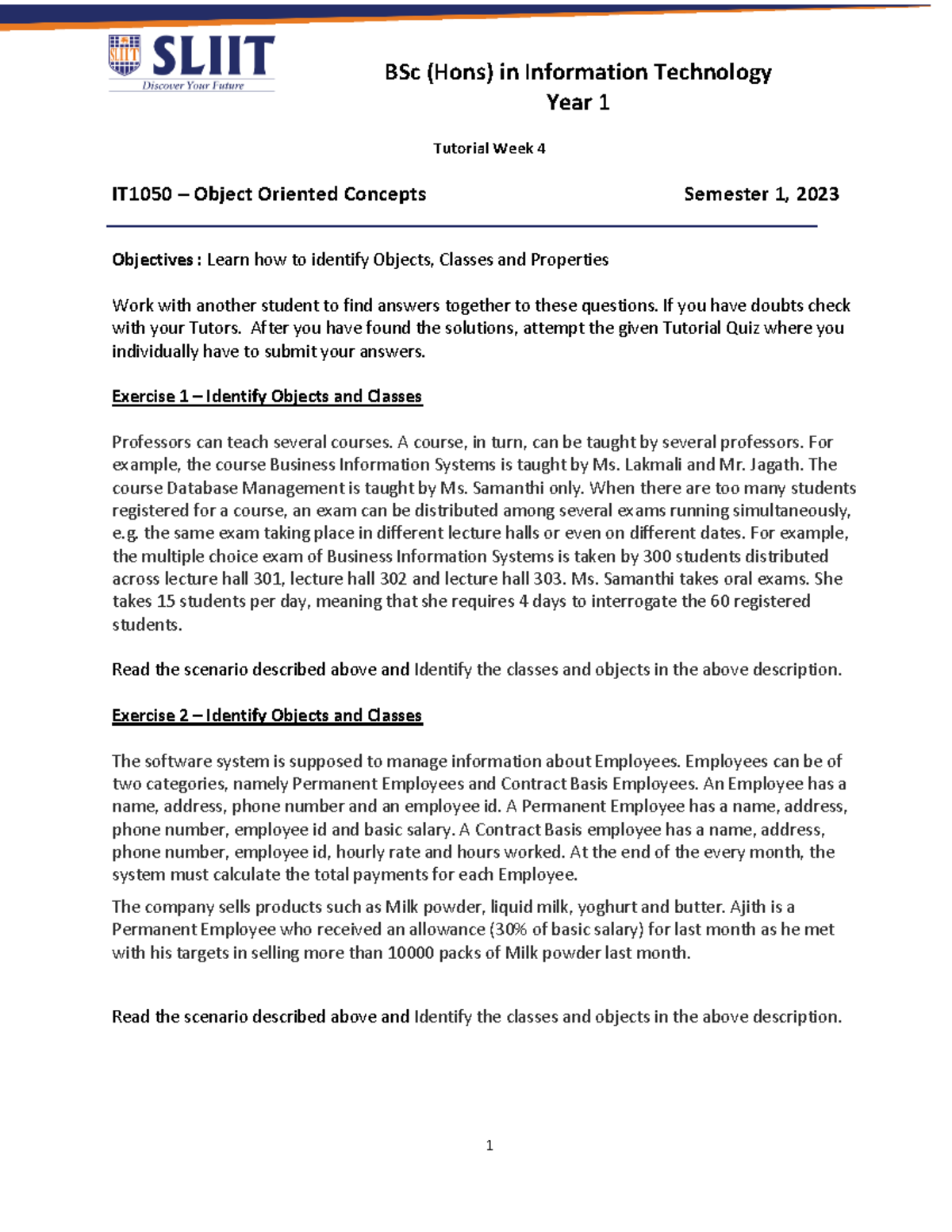 Tutorial 04-2023-jan - nothing - BSc (Hons) in Information Technology Year 1 Tutorial Week 4 ...