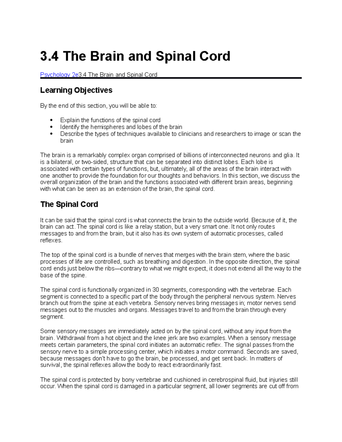 3.4 The Brain and Spinal Cord - 3 The Brain and Spinal Cord Psychology ...