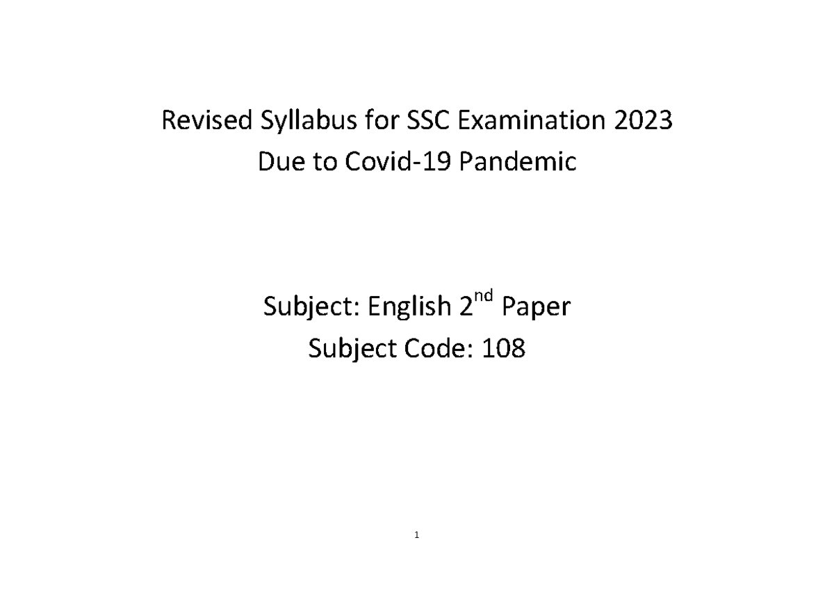 4. SSC English 2 2023 - Revised Syllabus for SSC Examination 2023 Due ...