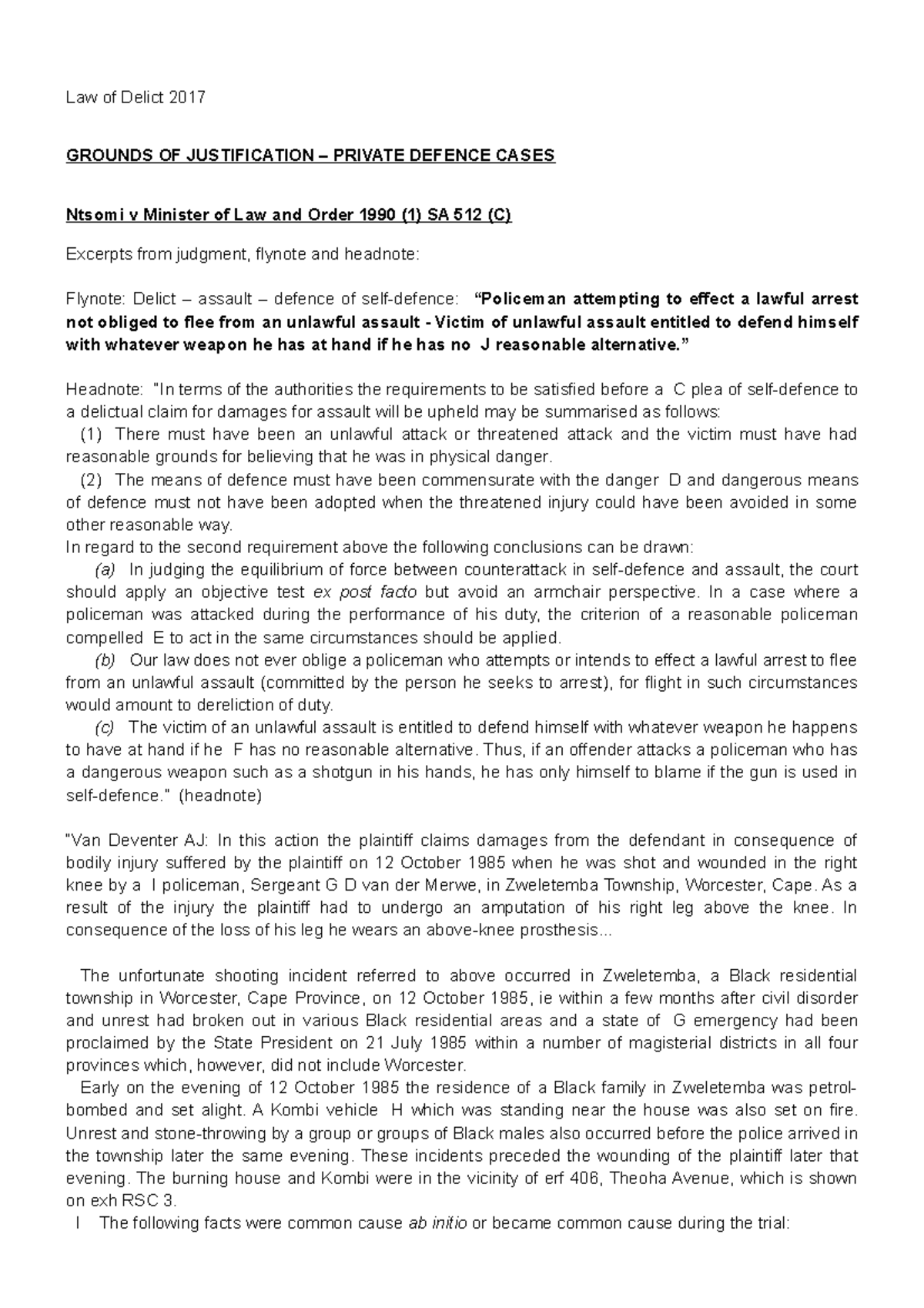 Grounds of Justification (2) 2017 Necessity Cases-2 - Law of Delict ...