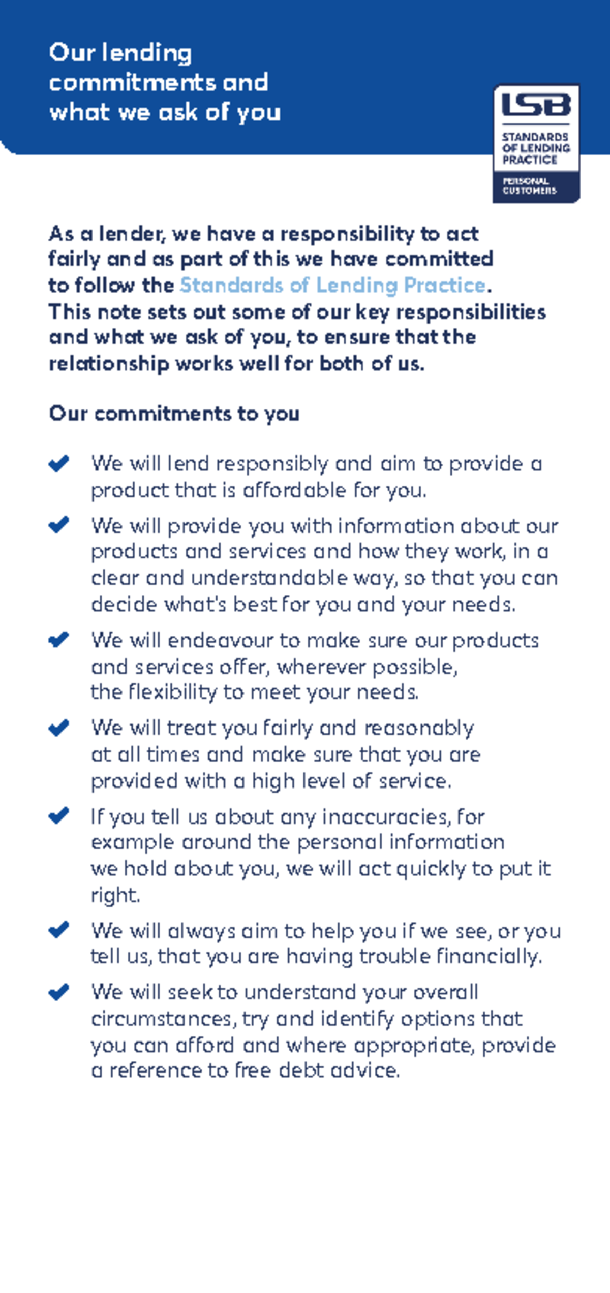 Our-lending-commitments - As a lender, we have a responsibility to act fairly and as part of ...