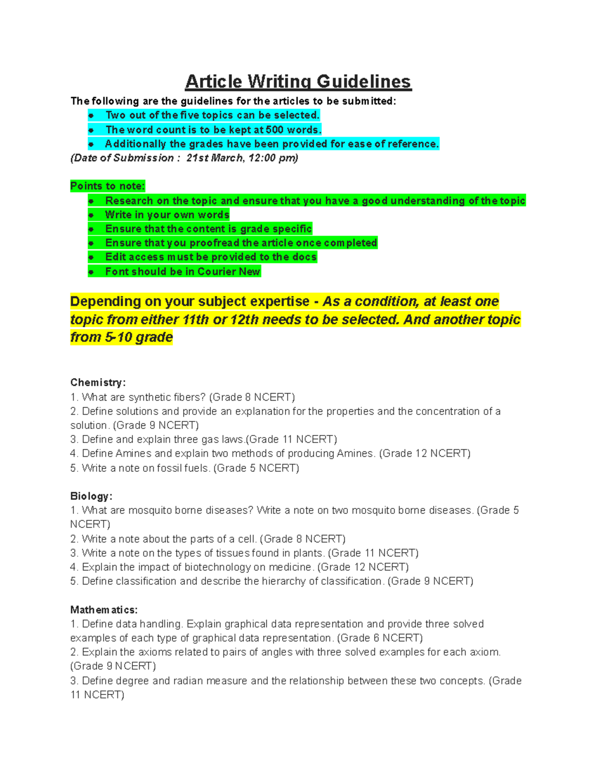 Article Guidelines - Article Writing Guidelines The following are the ...