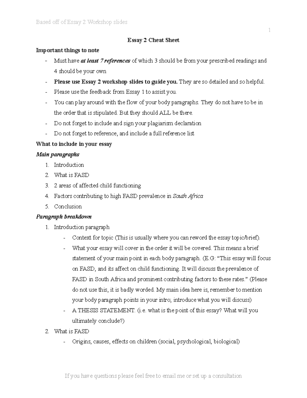 Essay 2 Cheat Sheet-1 - Based off of Essay 2 Workshop slides 1 Essay 2 ...