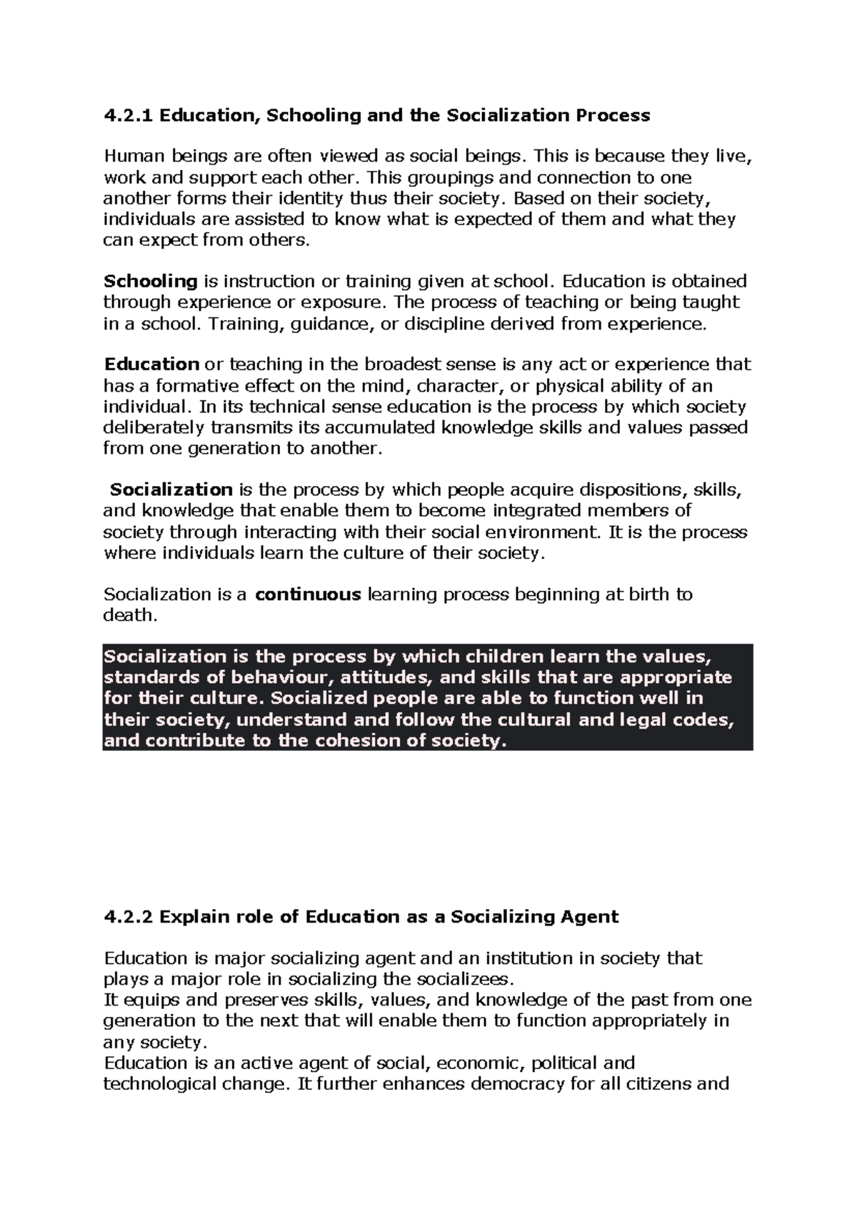 Sociology lesson 4&5 - 4.2 Education, Schooling and the Socialization ...