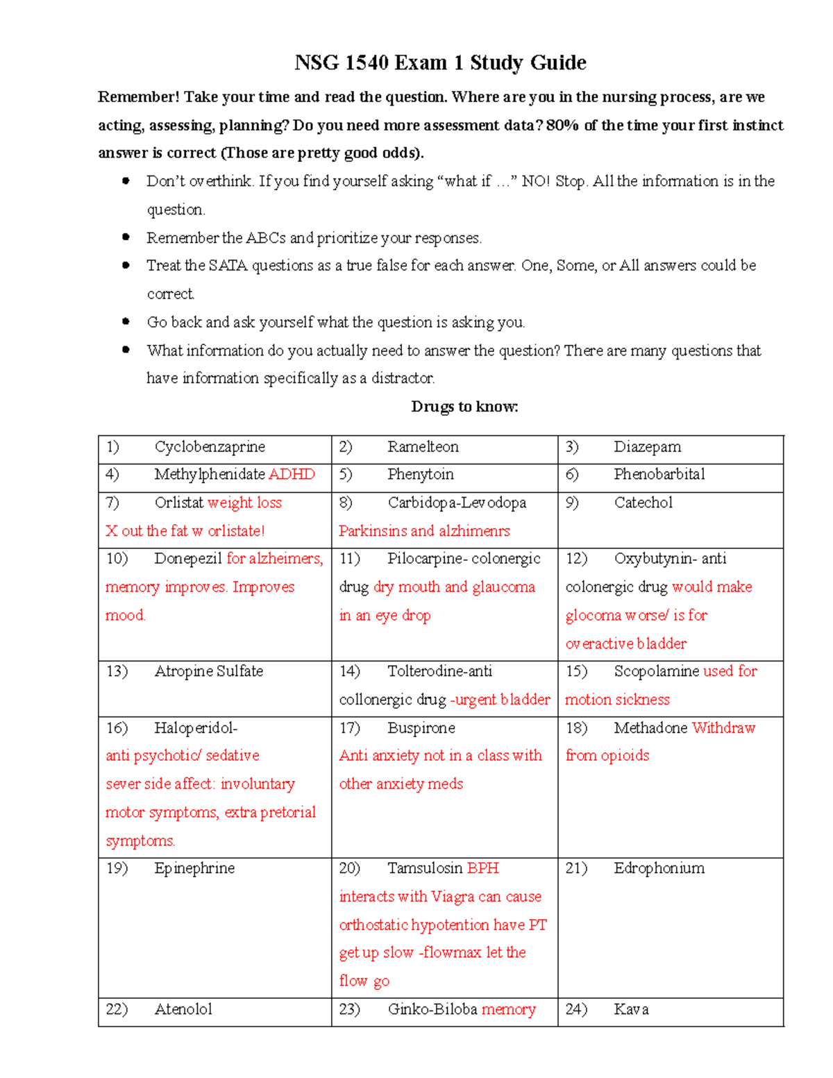 NSG 1540 Exam 1 Study Guide - NSG 1540 Exam 1 Study Guide Remember ...