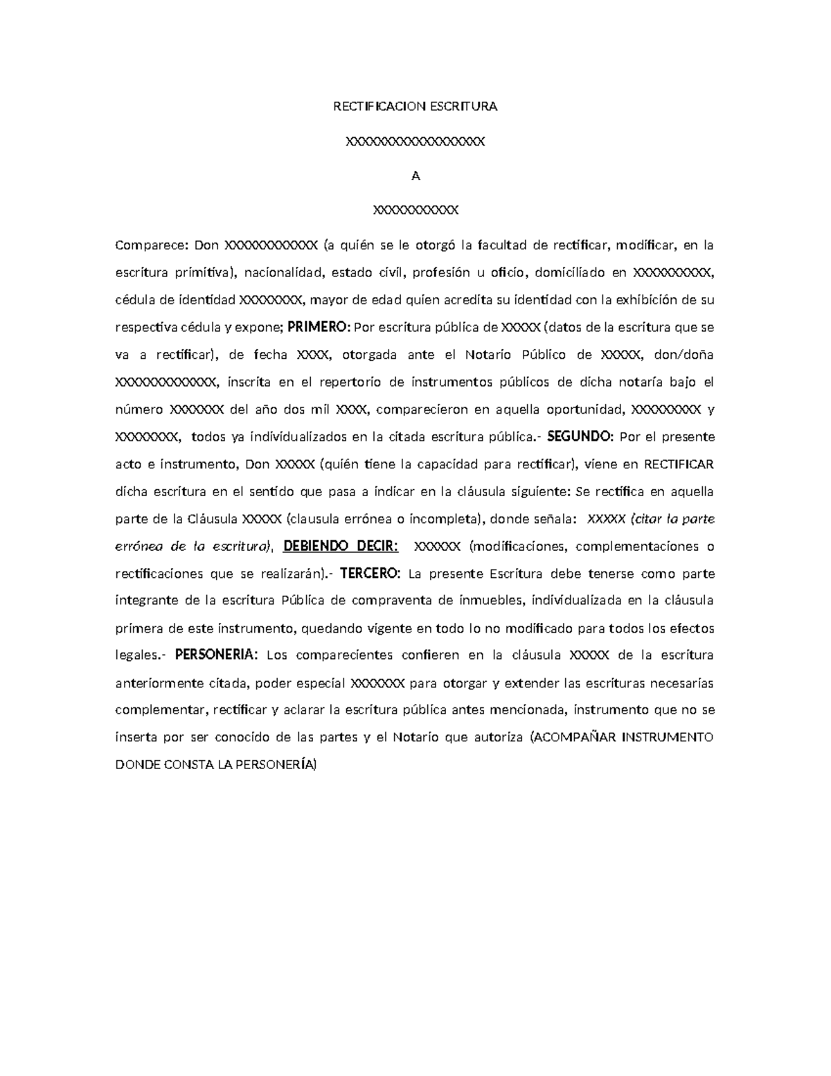 Rectificación - modelo escritura rectificadora - RECTIFICACION ...