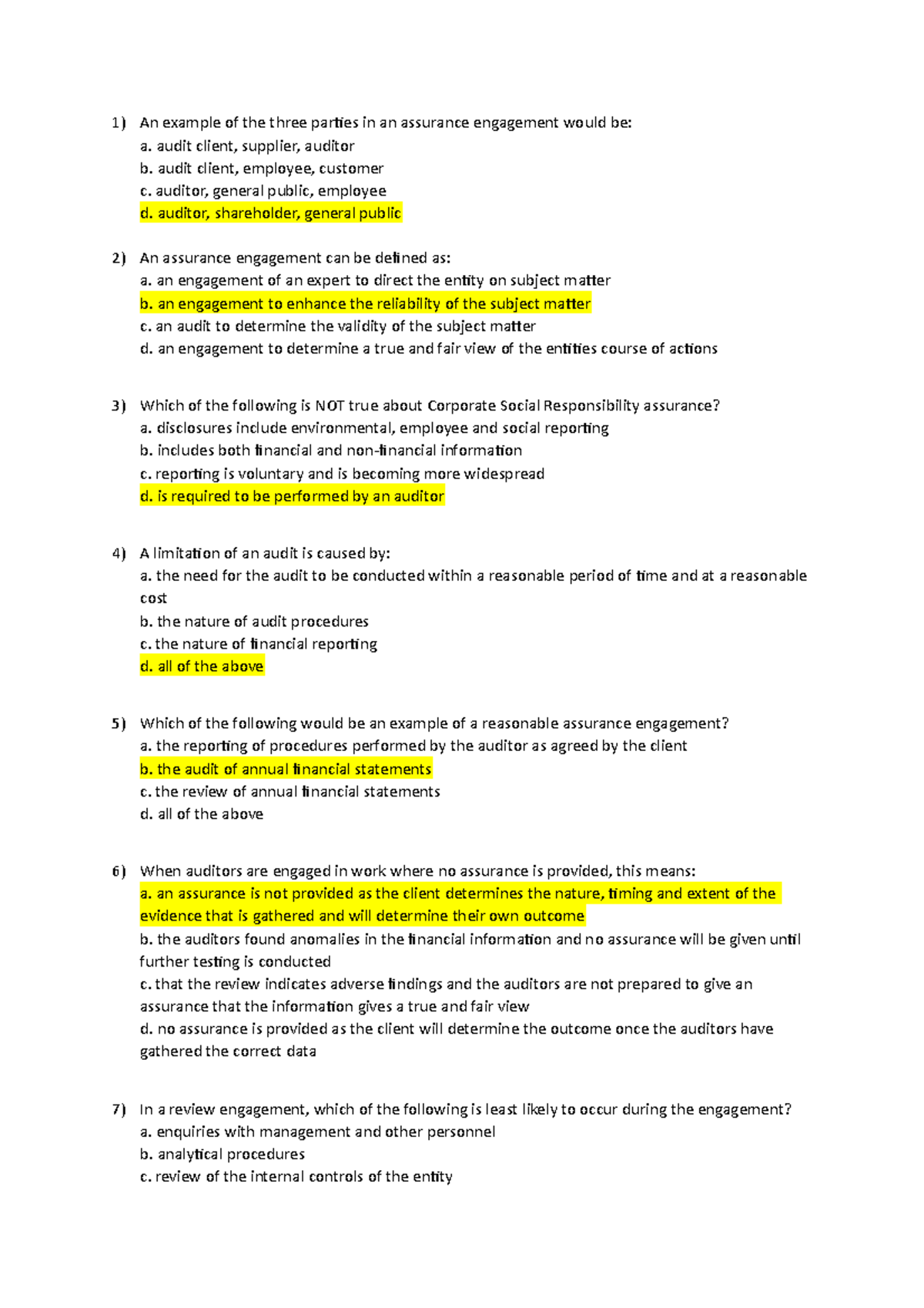 Chapter 1 Mcq An Example Of The Three Parties In An Assurance