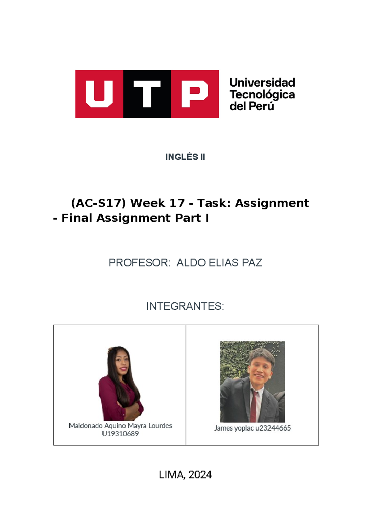 (AC-S17) Week 17 - Task: Assignment - Final Assignment Part I - ingles, tarea - Studocu
