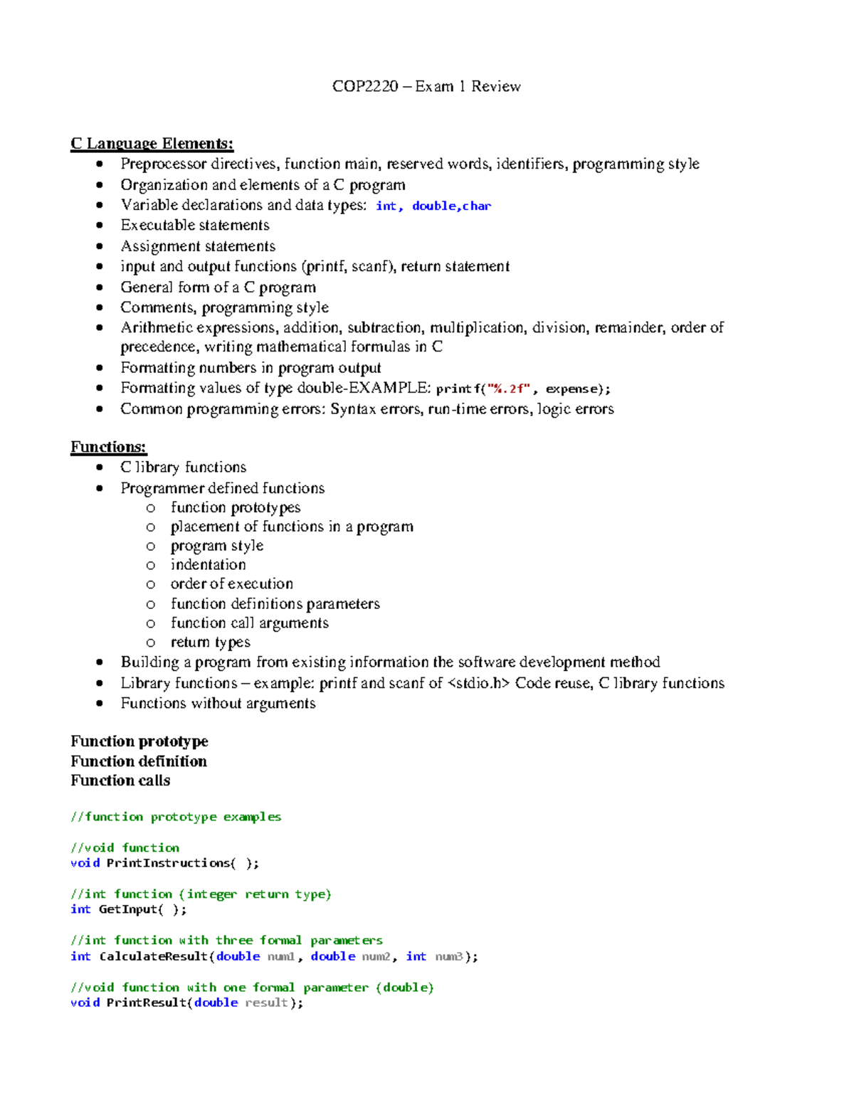 Exam 1 Review Sheet - COP 2220 - FAU - Studocu