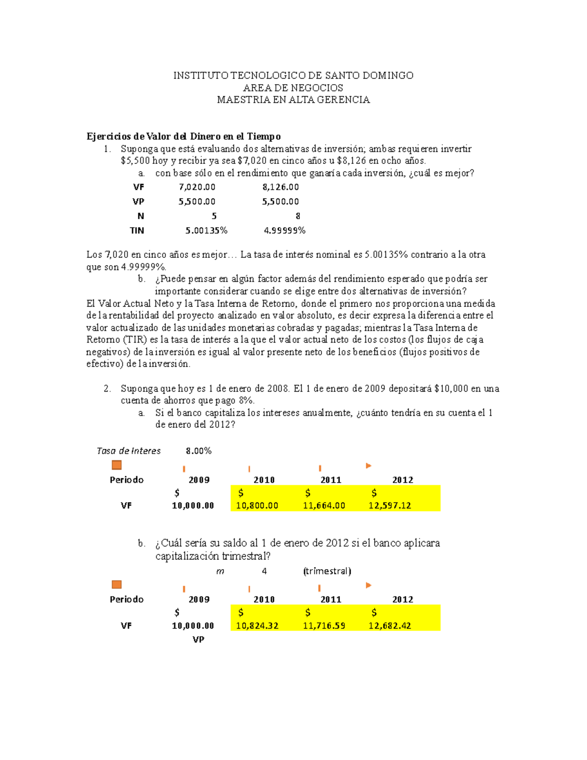 246125940 Ejercicios de Valor Del Dinero en El Tiempo - INSTITUTO TECNOLOGICO DE SANTO DOMINGO ...