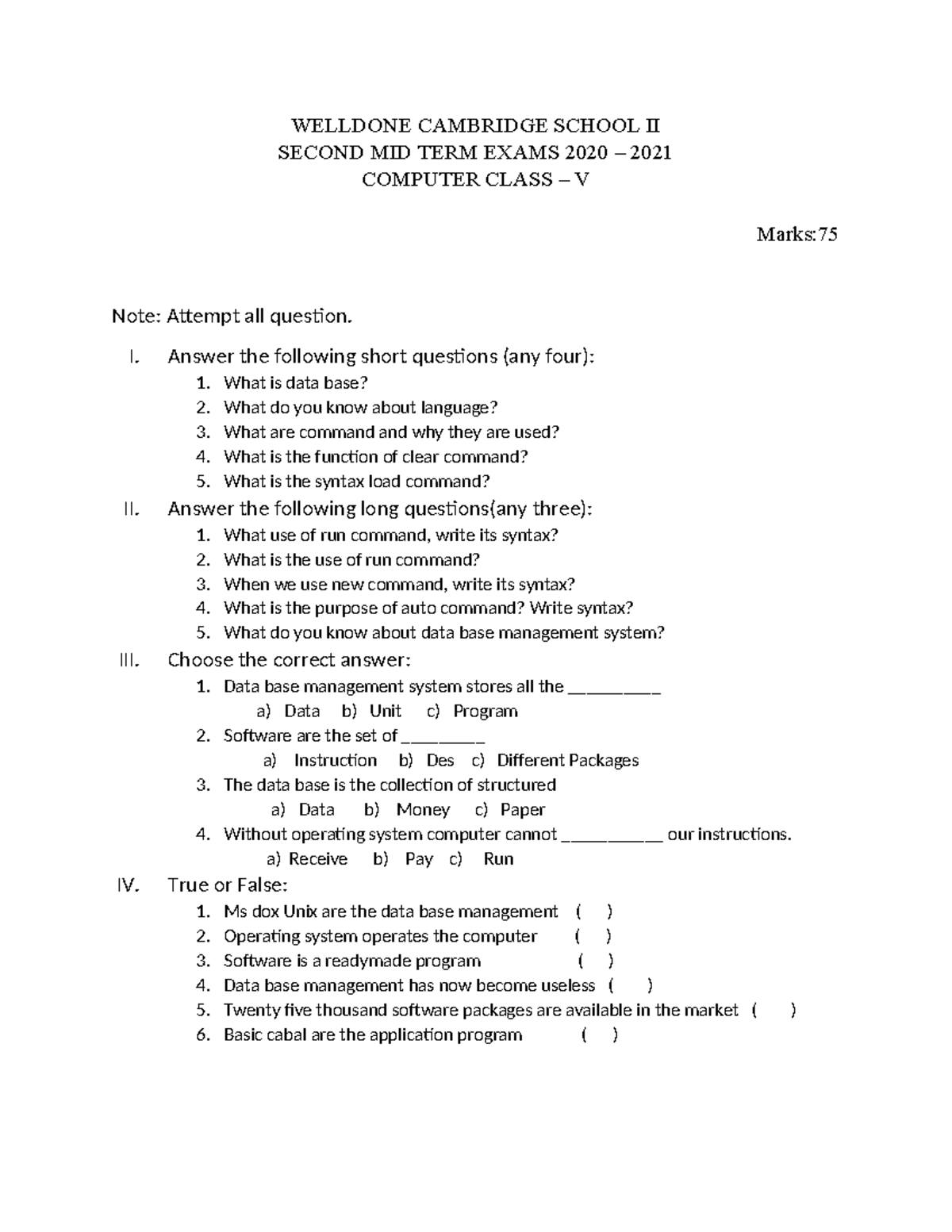 Comp ppr 5 - nnnnn - WELLDONE CAMBRIDGE SCHOOL II SECOND MID TERM EXAMS ...