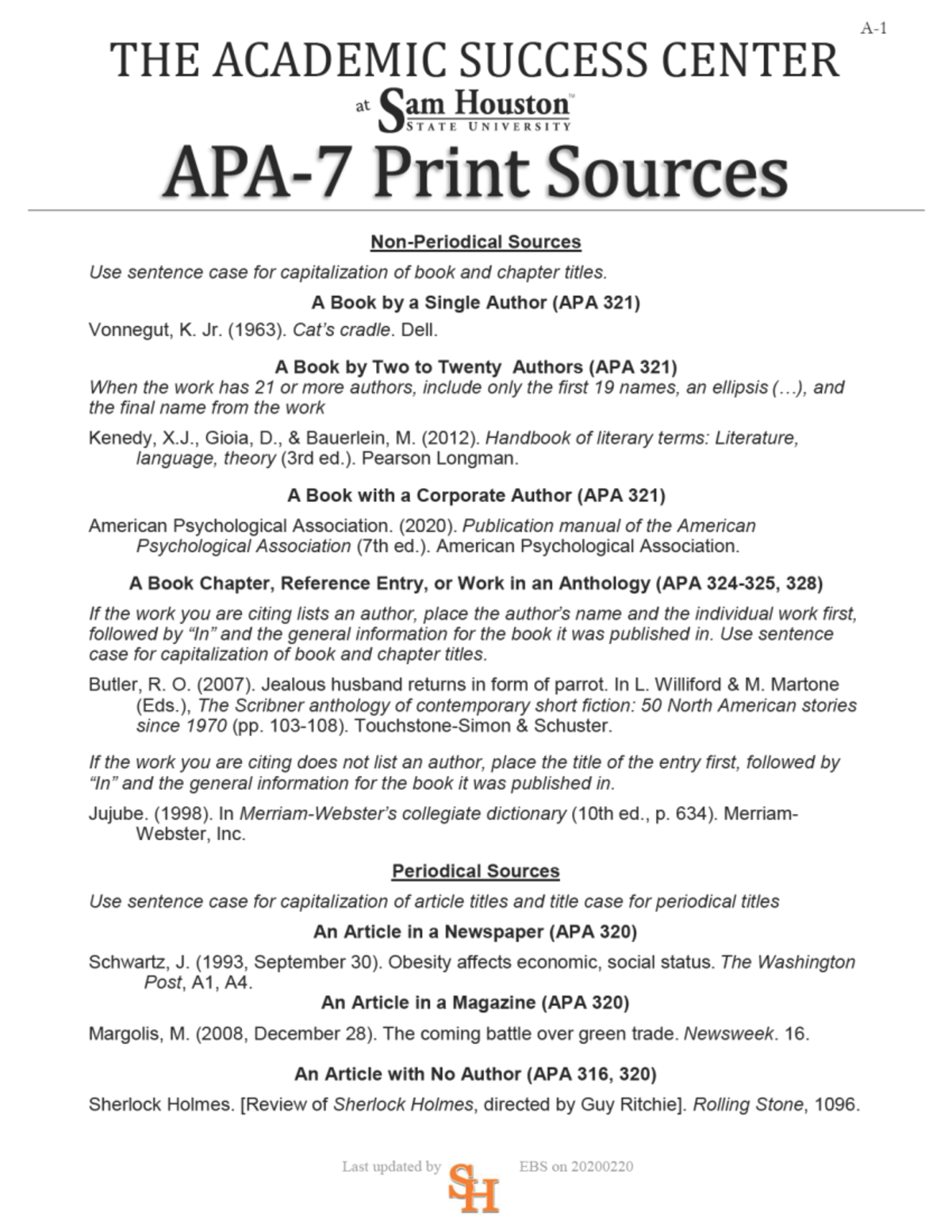 Academic Success Center APA Citation Handouts -RXUQDO $UWLFOHV $3 ...