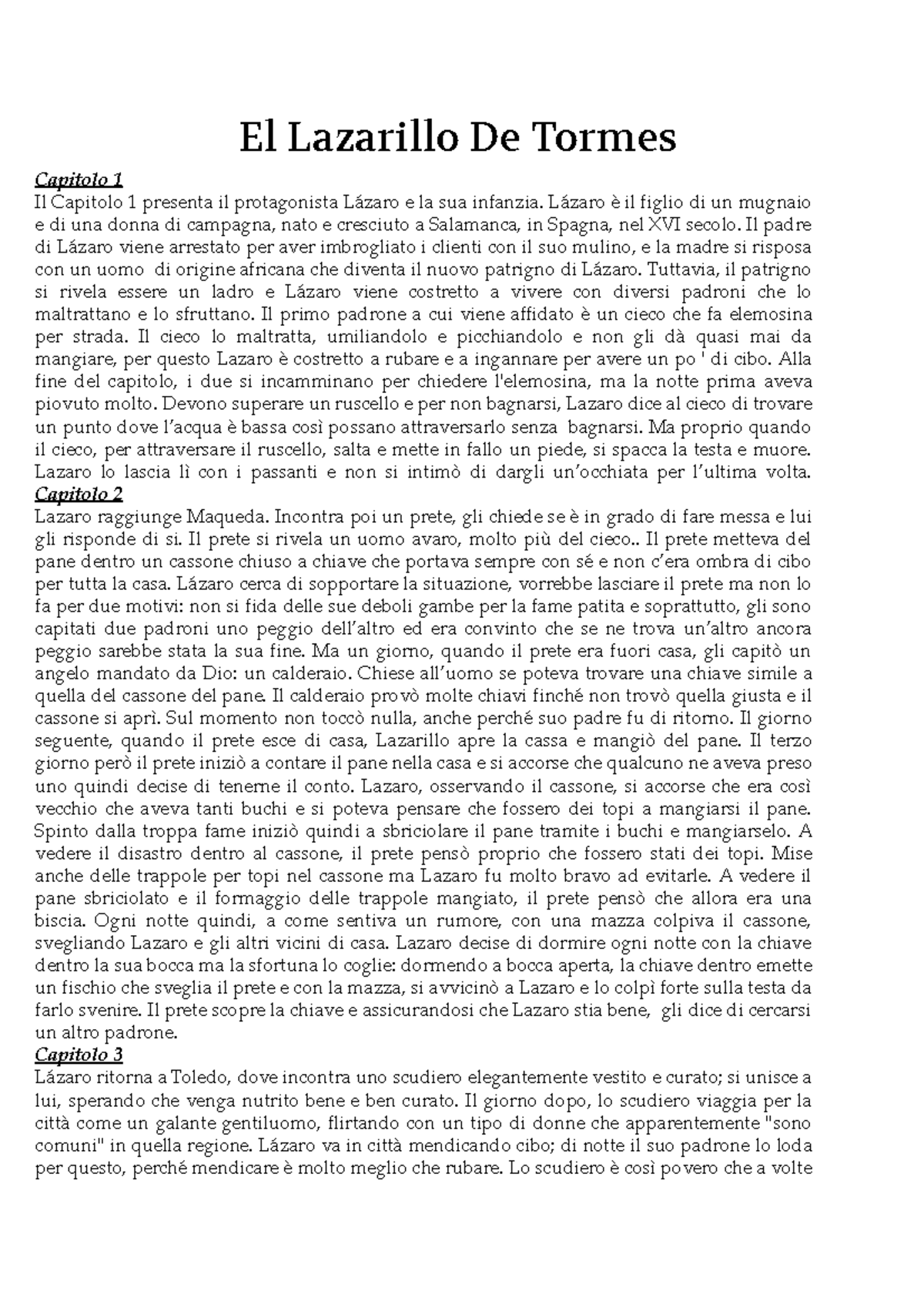 El Lazarillo De Tormes - riassunto - El Lazarillo De Tormes Capitolo 1 ...