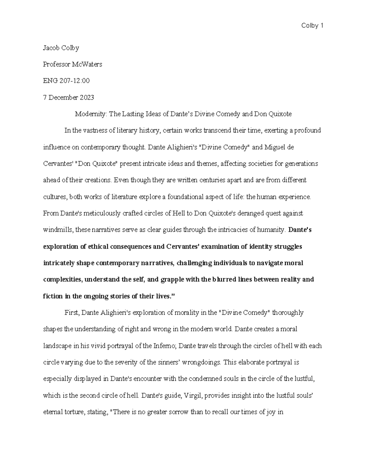 Final paper eng 207 - Jacob Colby Professor McWaters ENG 207-12: 7 ...