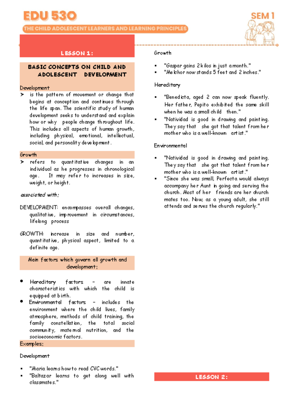 Edu 530 Notes - For academic purposes only, happy to help! - LESSON 1 ...