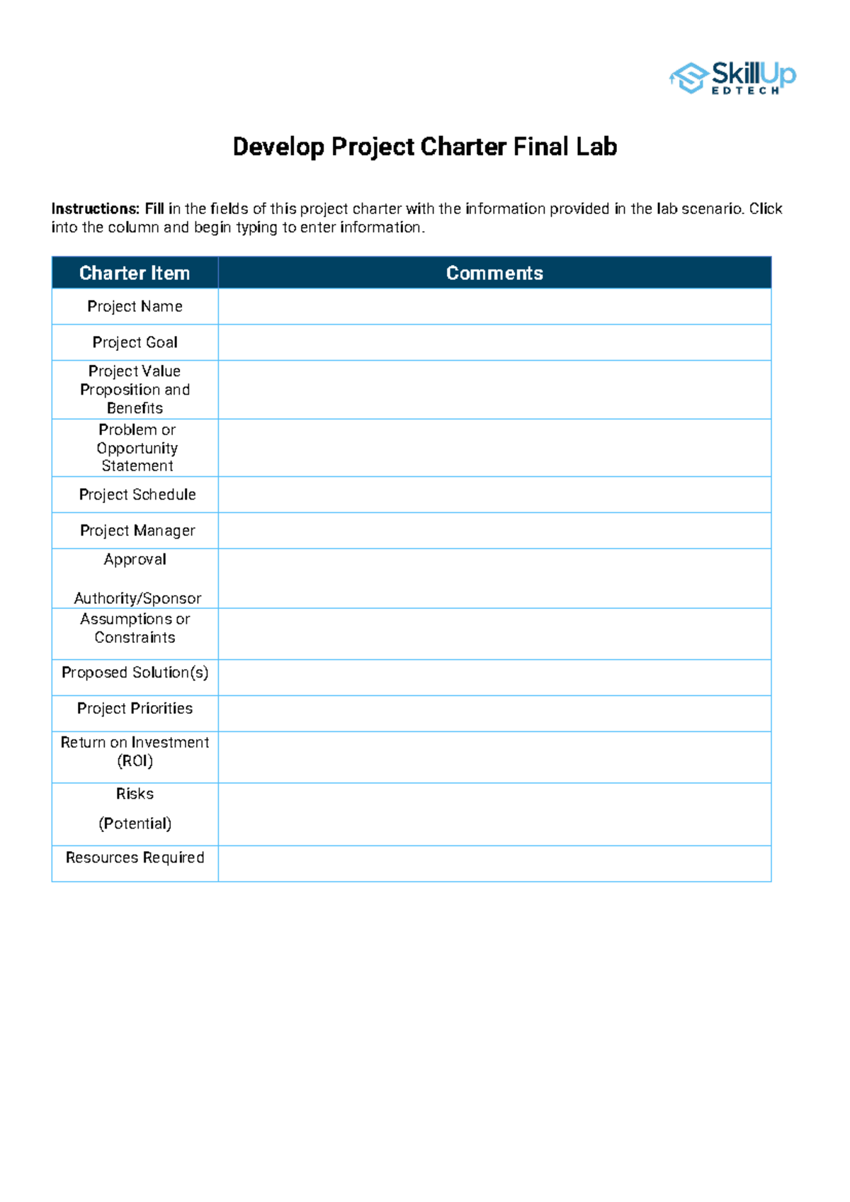 Develop Project Charter Final Lab - Develop Project Charter Final Lab ...