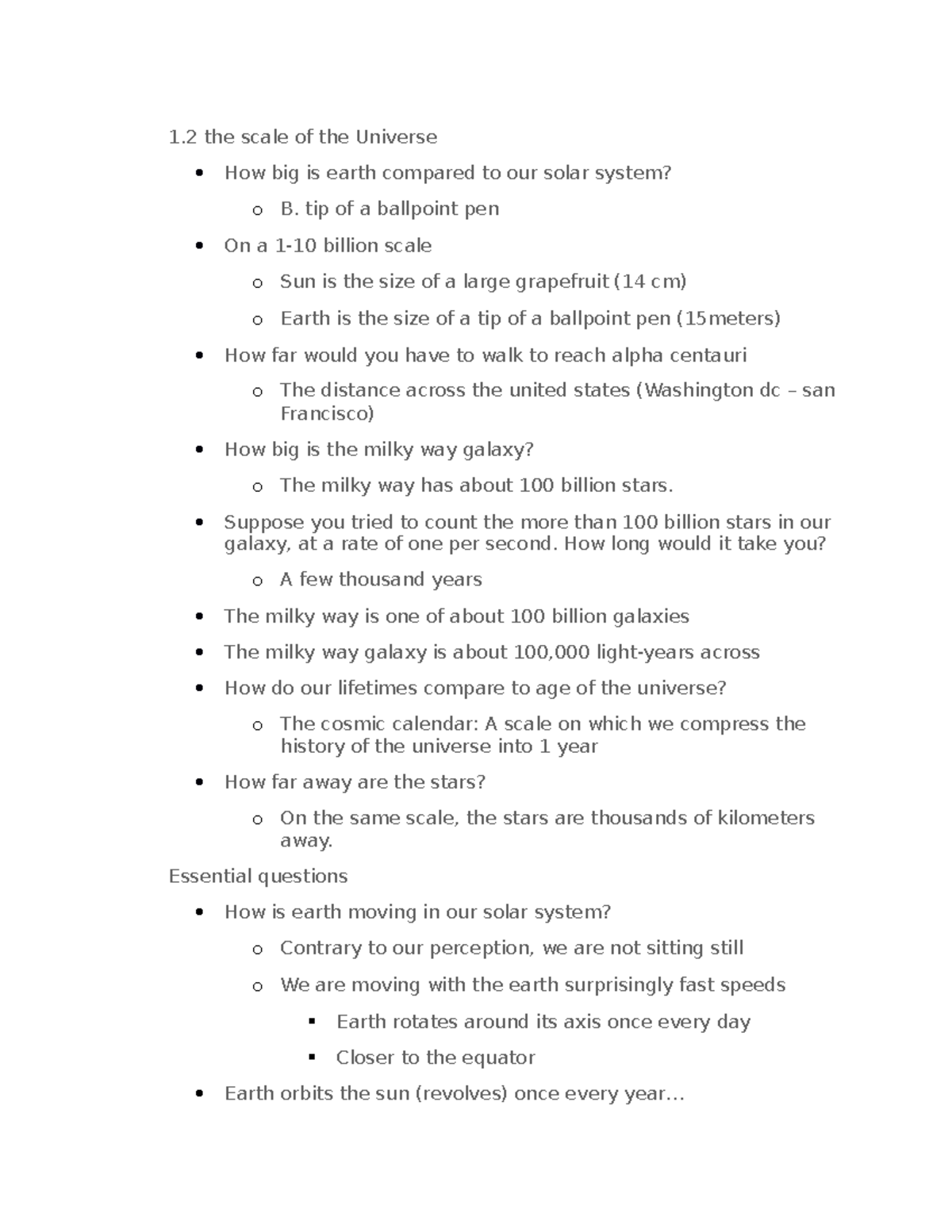 Chapter 1 Homework Questions - 1 the scale of the Universe How big is ...