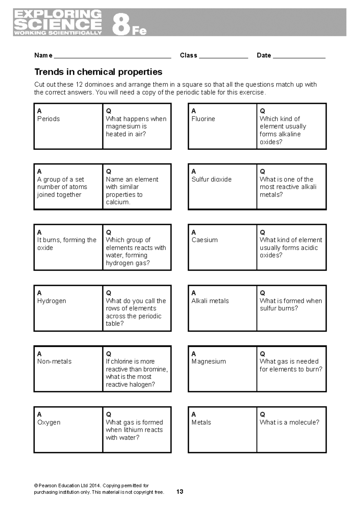 8fe quick check - Biology Work class - Quick Check 8 Fe Name Class Date ...