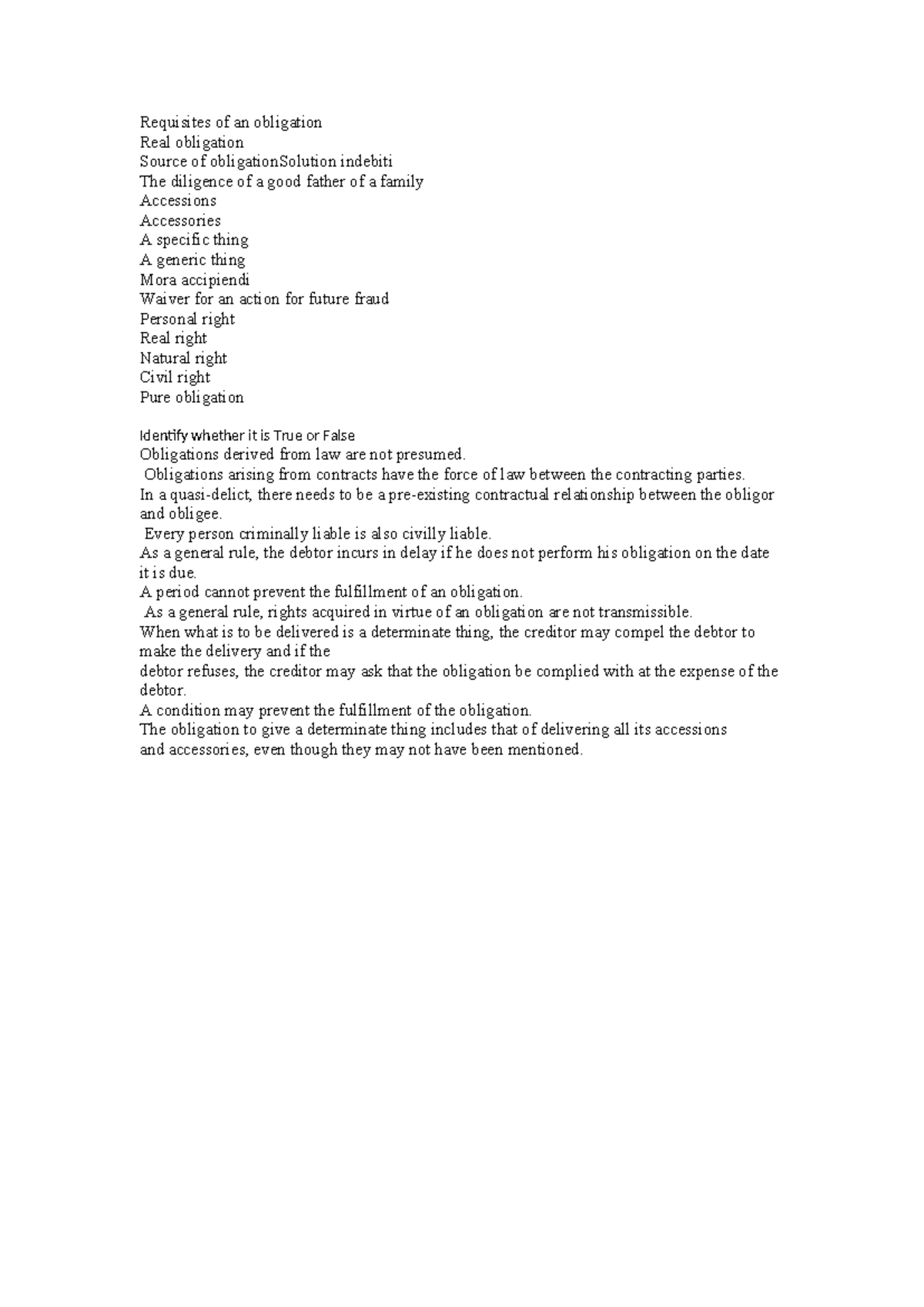 Pointers - you - Requisites of an obligation Real obligation Source of ...