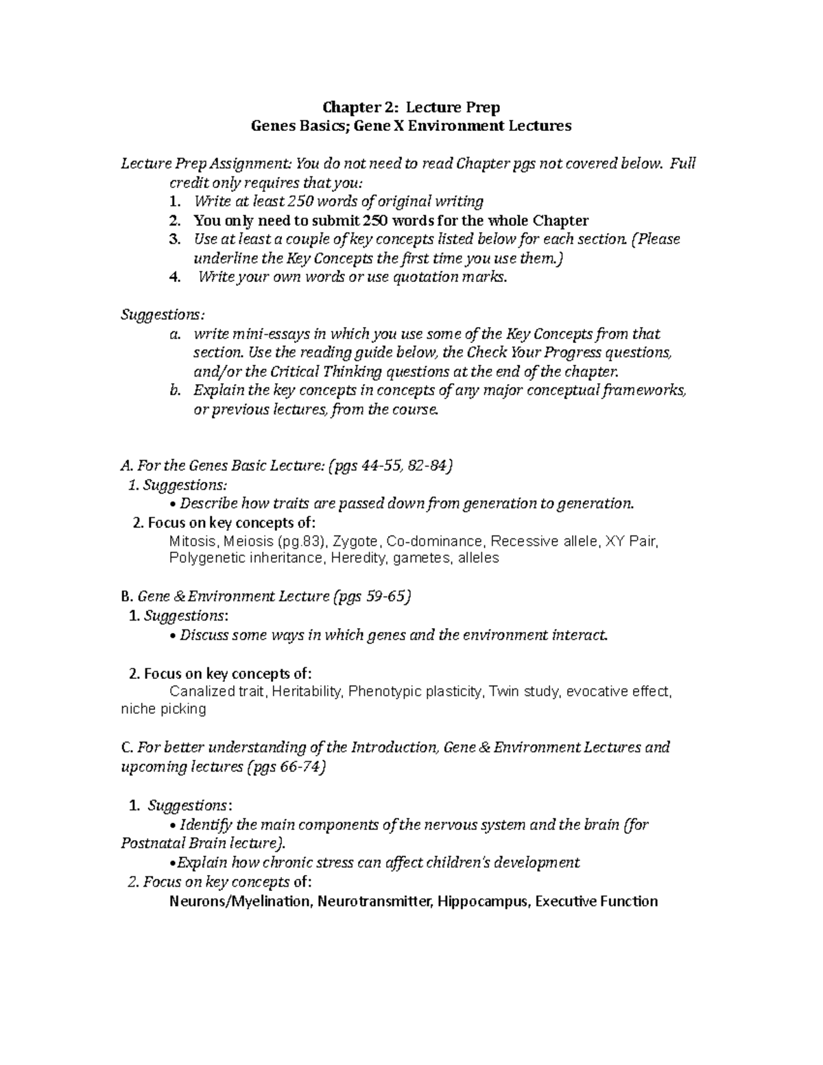 Chap2.Lec Prep.1 - Lecture Prep - Chapter 2: Lecture Prep Genes Basics ...