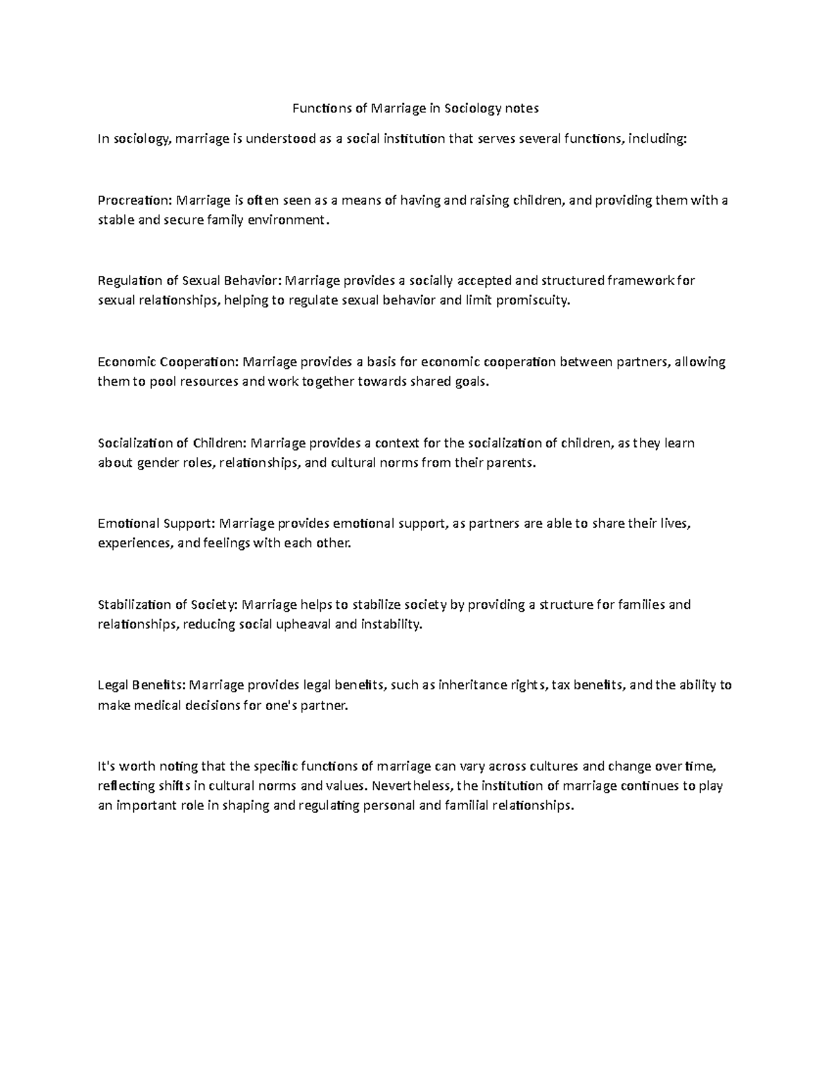 Functions of Marriage in Sociology notes - In sociology, marriage is ...