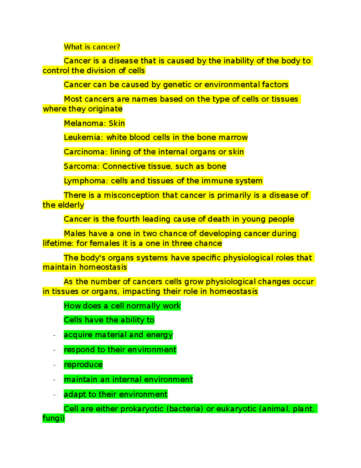 Cancer unit - Bio chapter 2 notes - What is cancer? Cancer is a disease ...