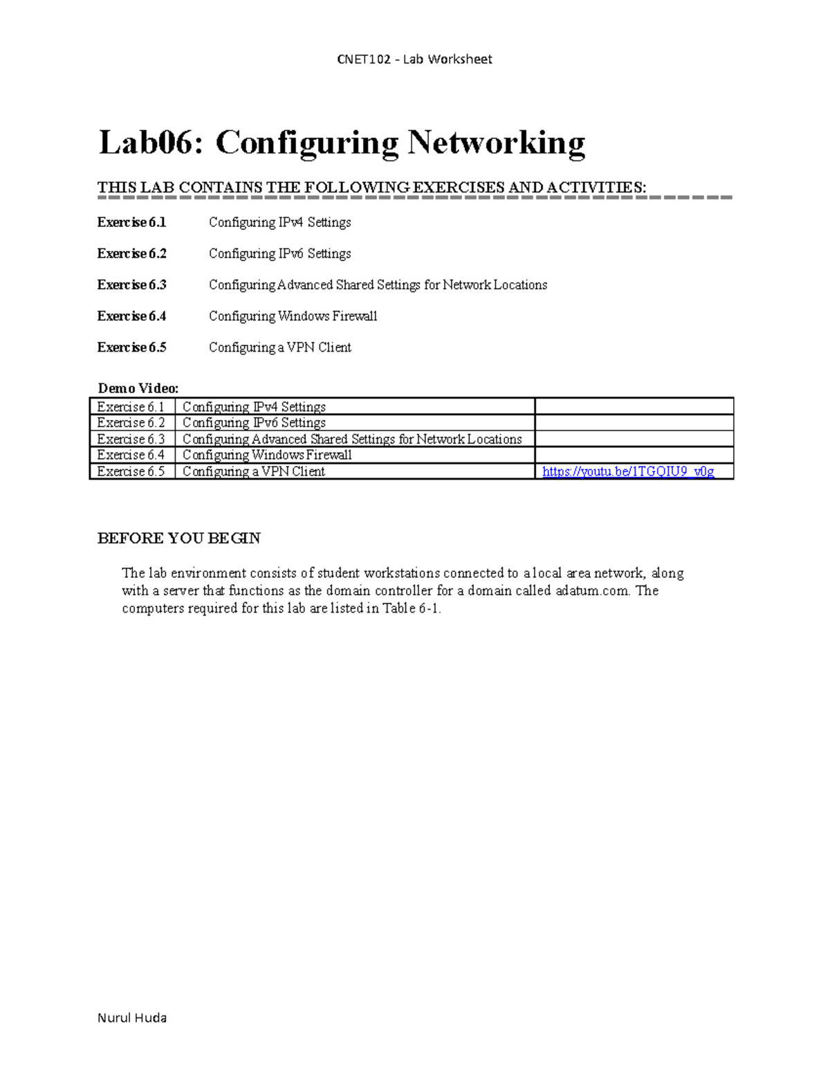 Lab06 Configuring Networks - Lab06: Configuring Networking THIS LAB CONTAINS THE FOLLOWING ...