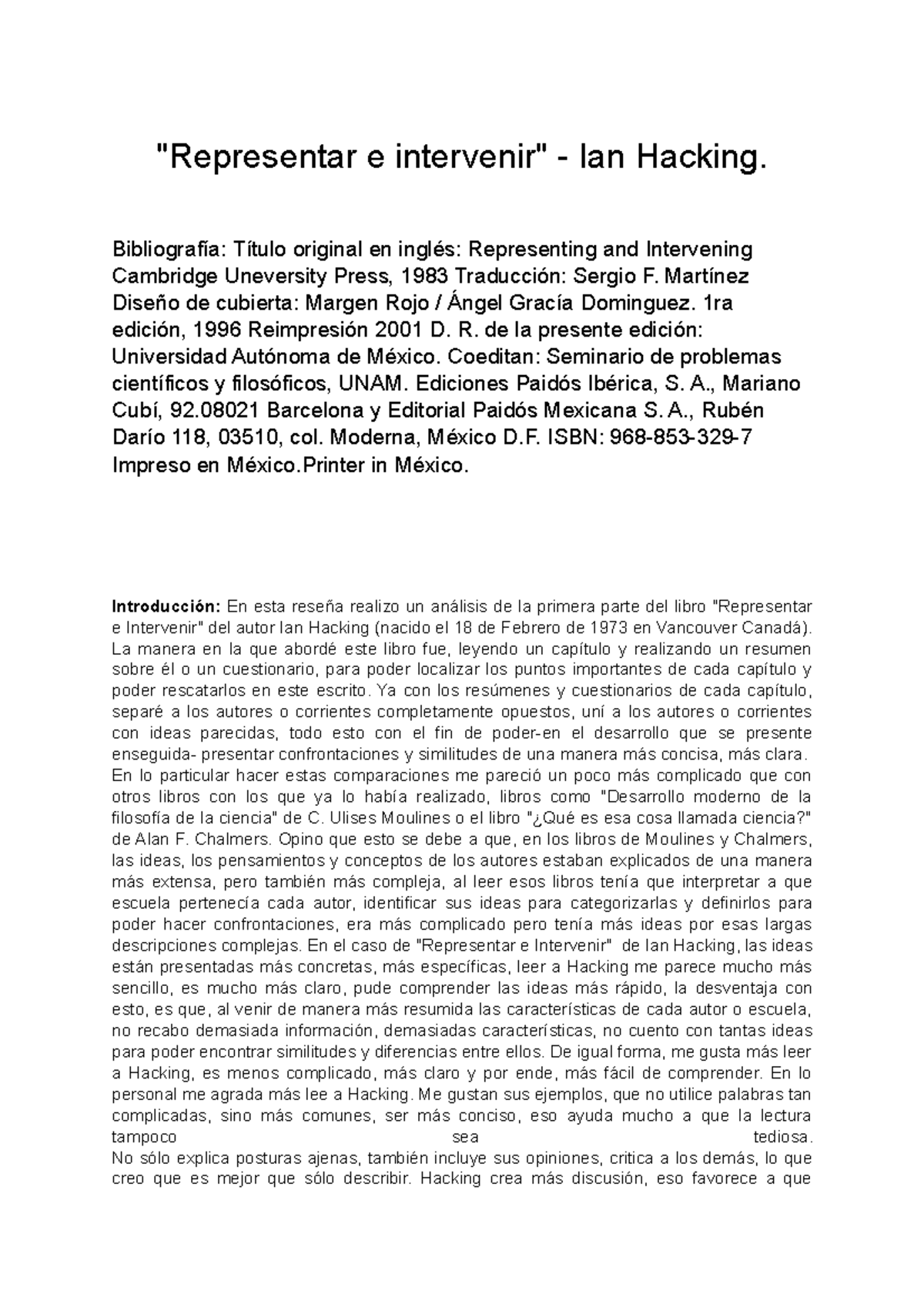 Representar e intervenir-Ian Hacking - e Ian Hacking. original en ...