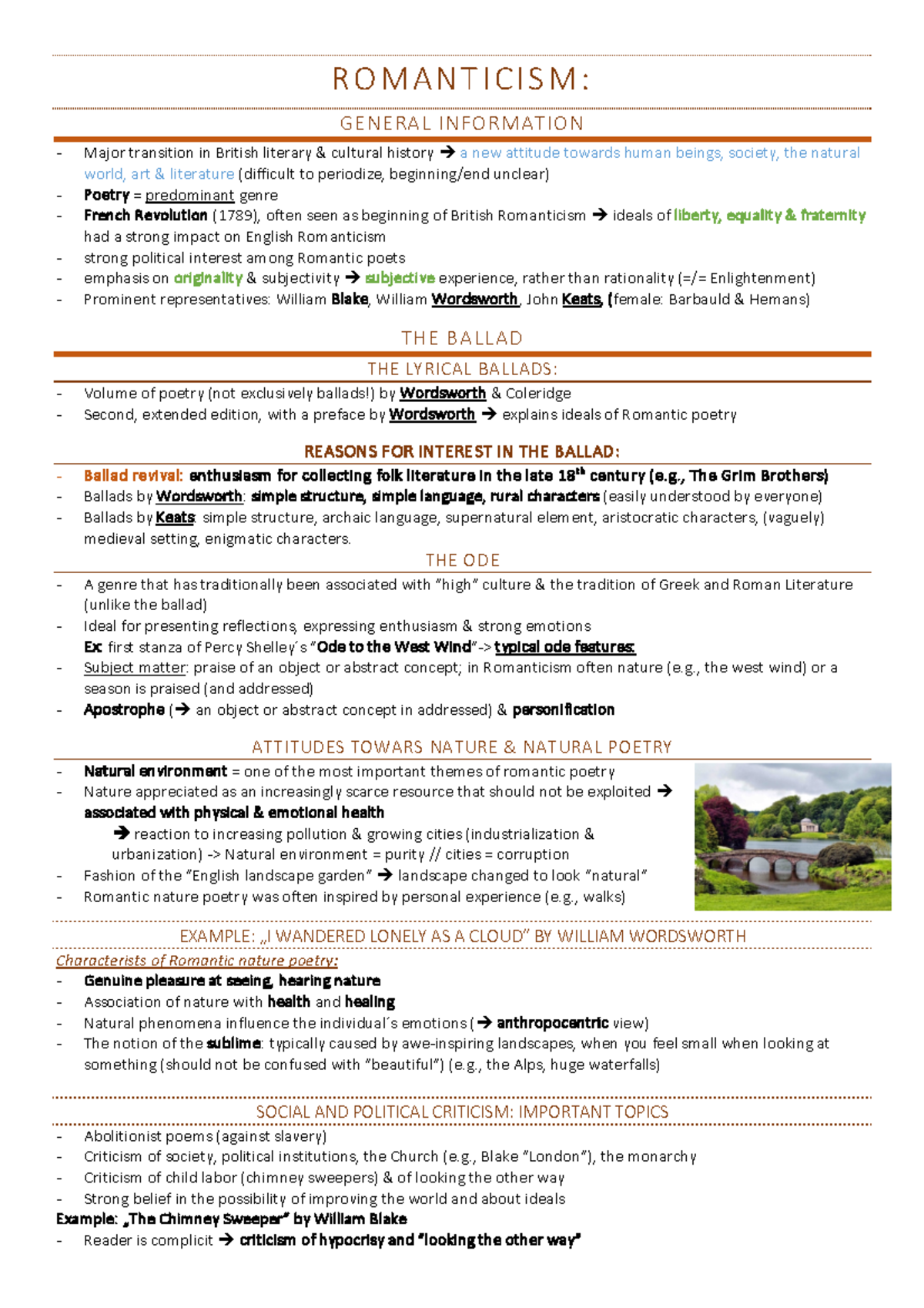 Romanticism - summary - Zusammenfassung Vorlesung - R O M A N T I C I S M : GENERAL INFORMATION ...