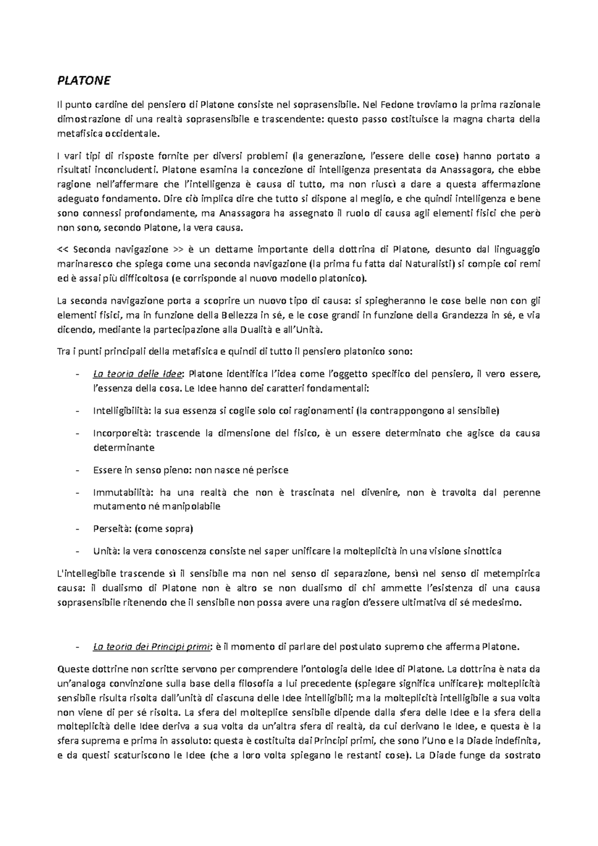 G Reale - Storia della filosofia antica - Platone - PLATONE Il punto cardine del pensiero di ...