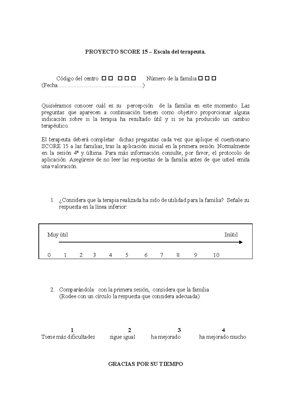 Escala del terapeuta Score 15 - PROYECTO SCORE 15 – Escala del ...