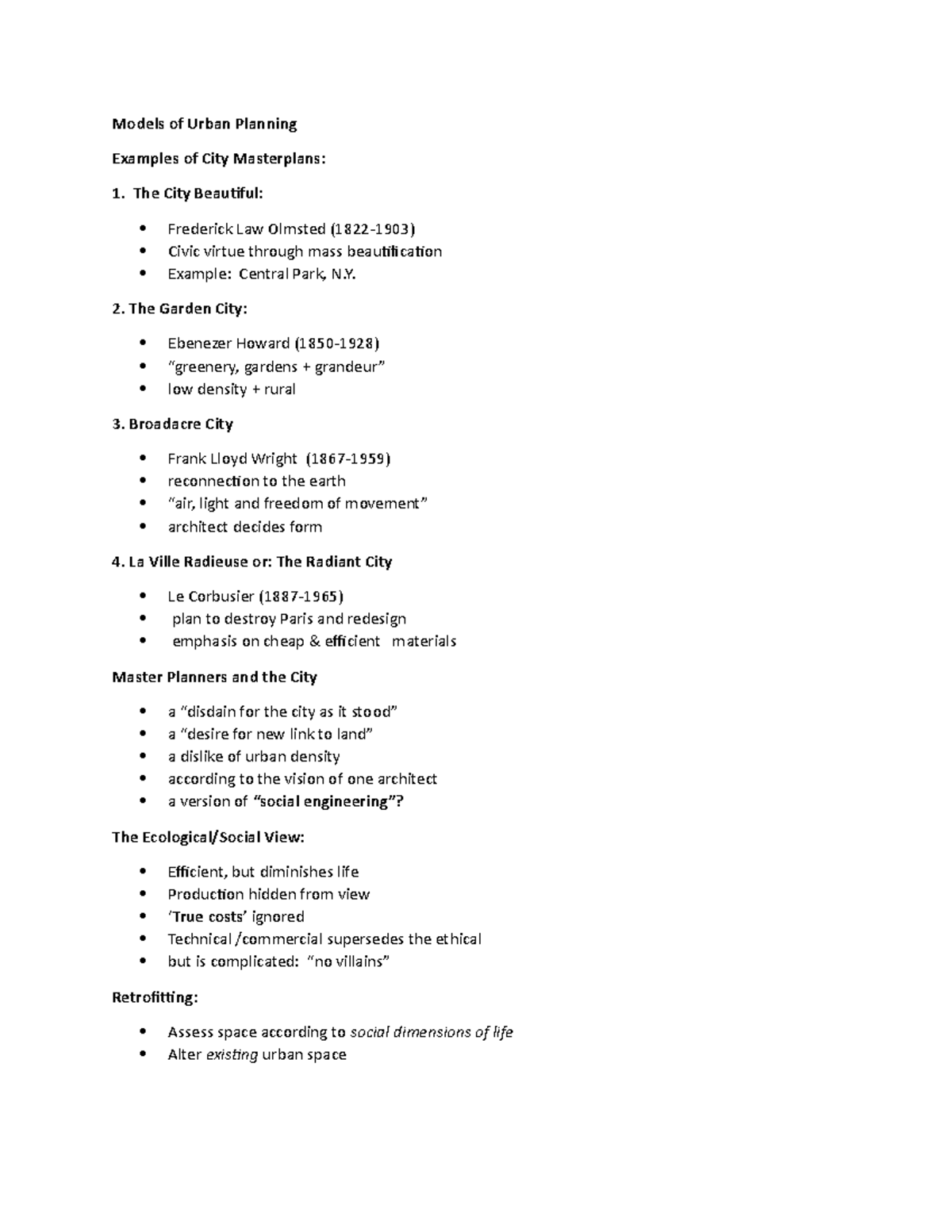 Models of Urban Planning - Models of Urban Planning Examples of City ...