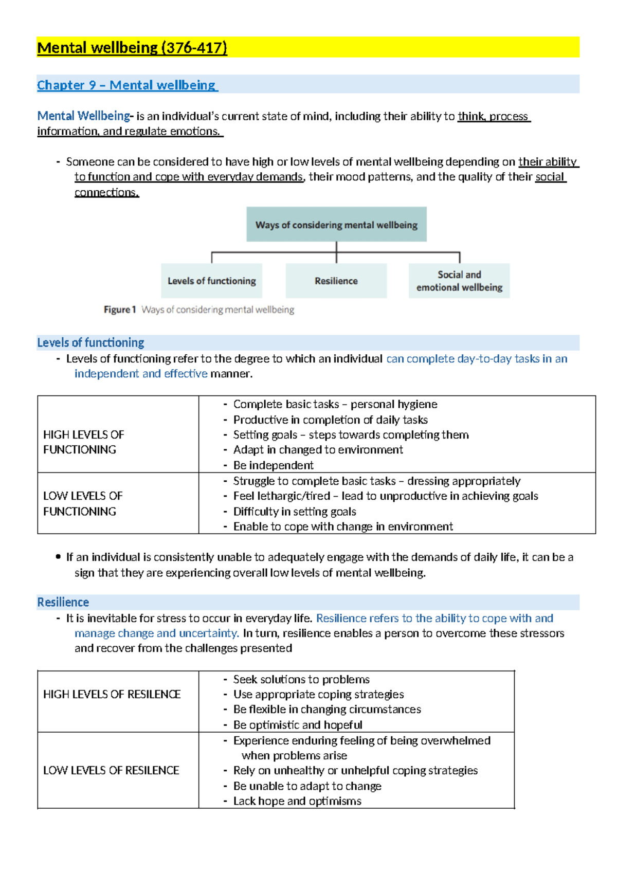 Mental wellbeing notes 3:4 psych - Mental wellbeing (376-417) Chapter 9 ...