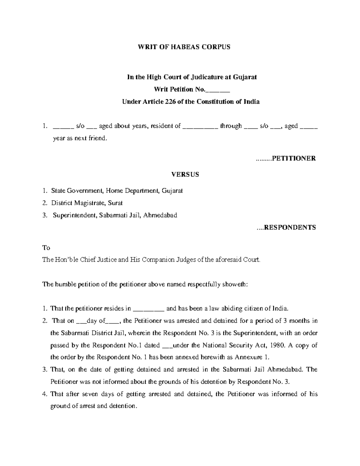 Writ of habeas corpus - Very good notes with effective case laws ...