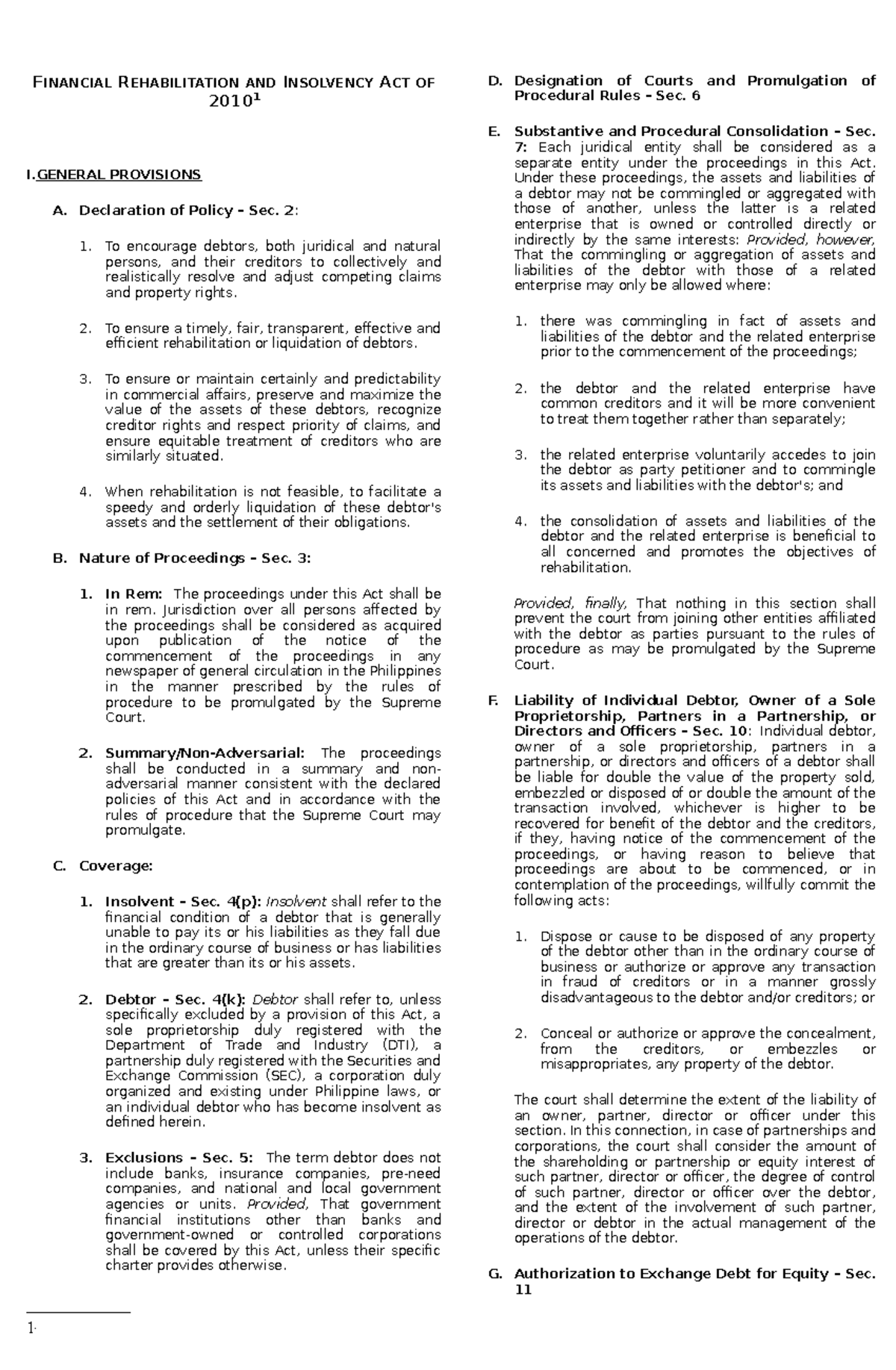 FRIA - Lecture Notes for easy reviewing - FINANCIAL REHABILITATION AND ...