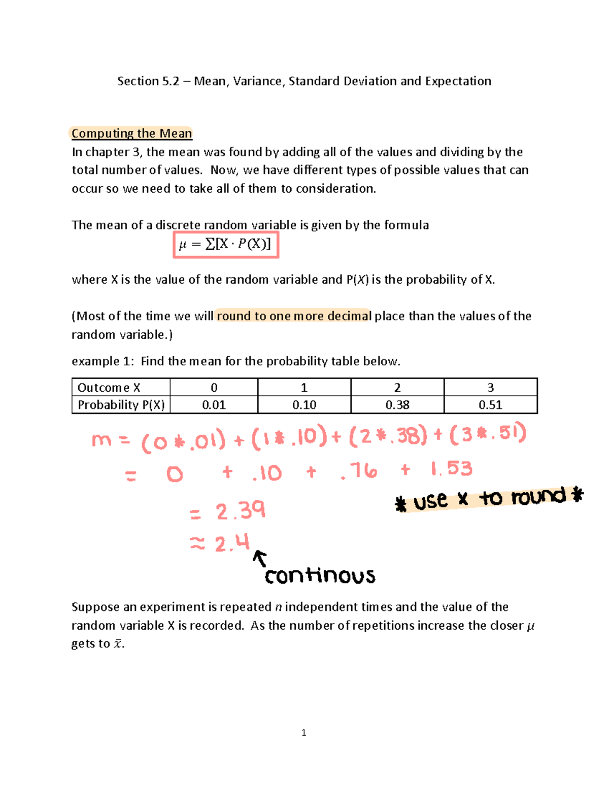 5 2 Mean Variation Standard Deviation And Expectation