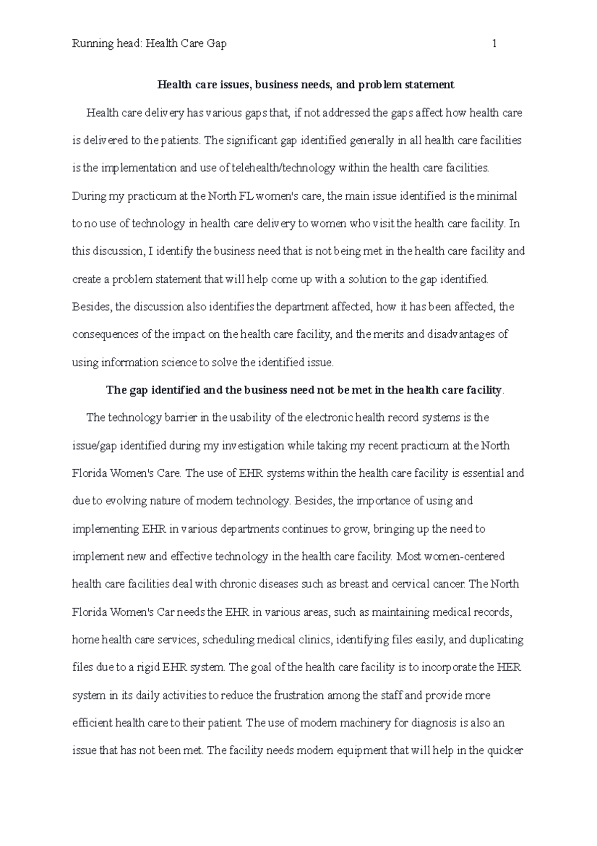 Health care issues, business needs, and problem statement - The ...