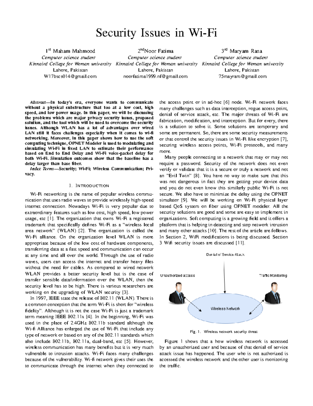 IEEE Conference Template Example 2 - Security Issues in Wi-Fi 1 stMaham ...