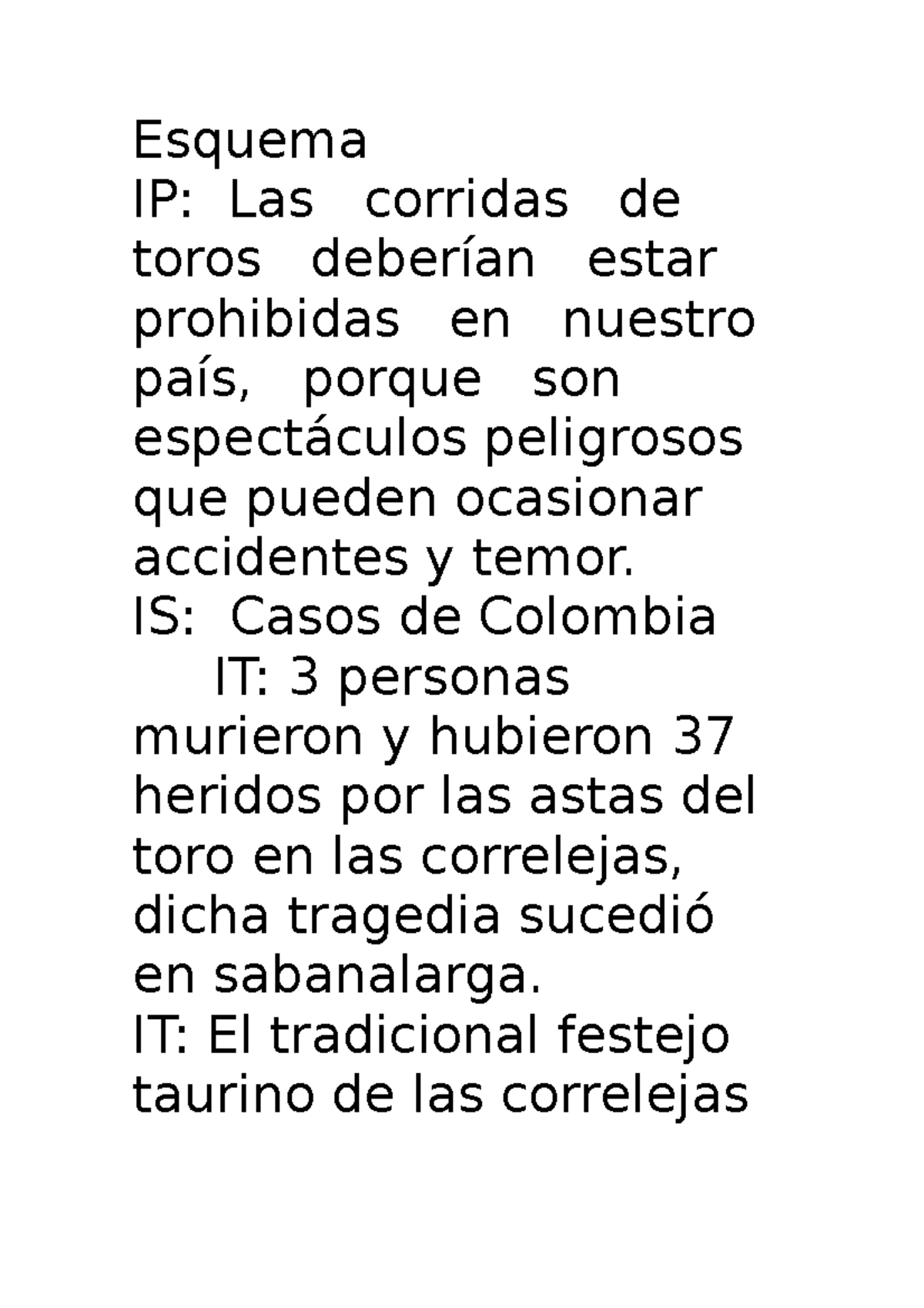 Esquema de comprensión y redacción de textos dos sobre la corrida de ...