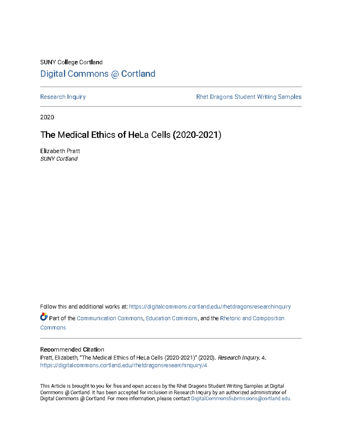 The Medical Ethics of He La Cells (2020-2021) article - SUNY College ...