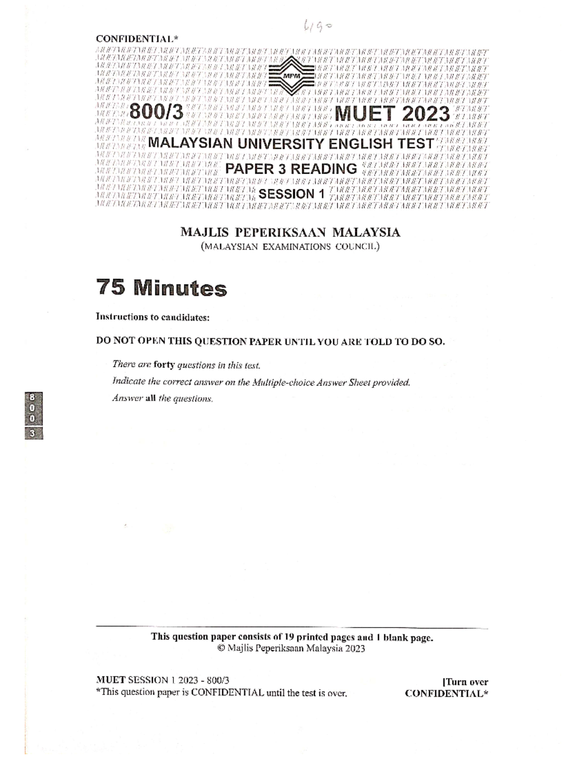 MUET Reading Session 1 2023 Questions - Malaysian University English ...