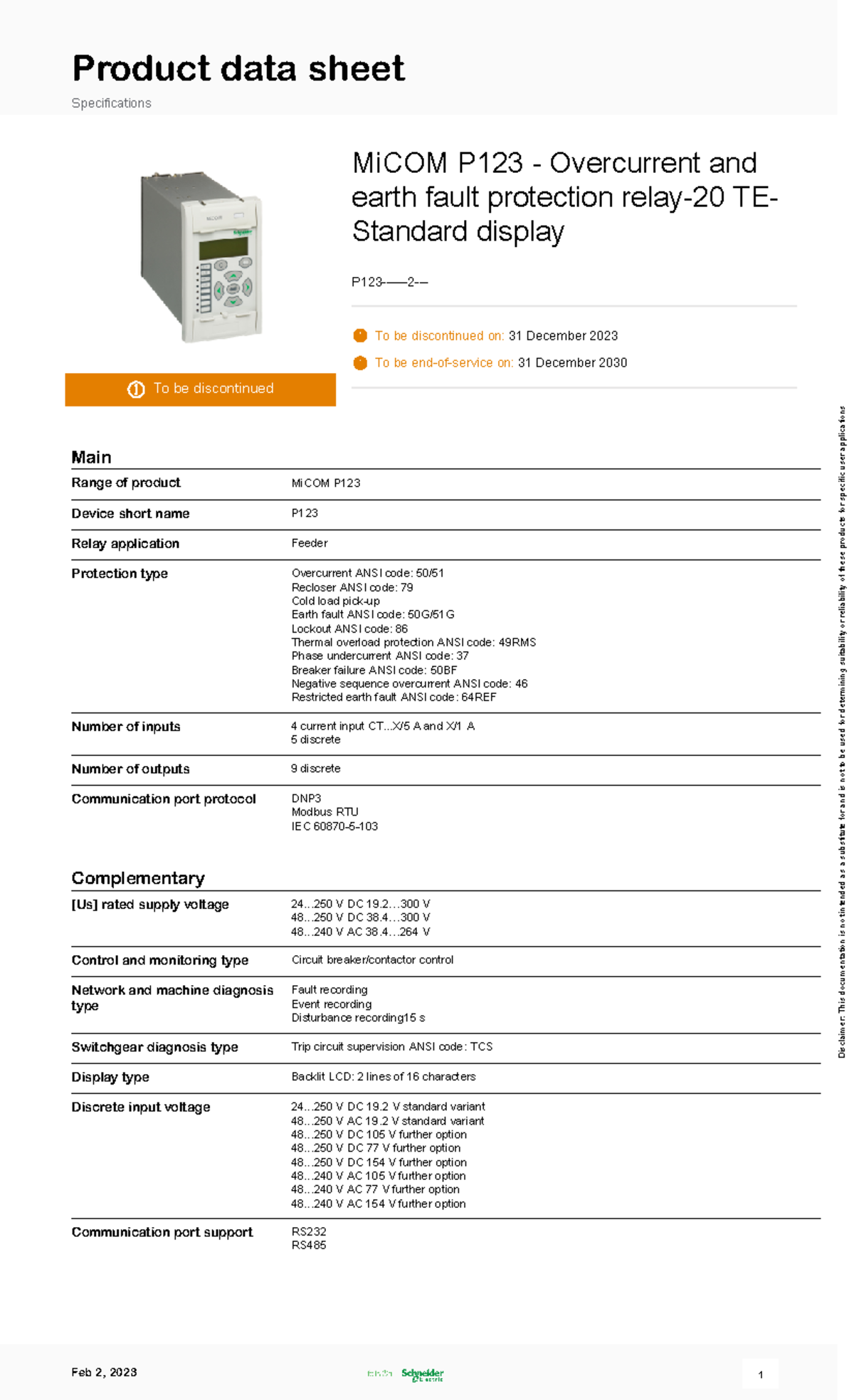 Mi COM P12x P123-2 - manual - Product data sheet Specifications To be ...