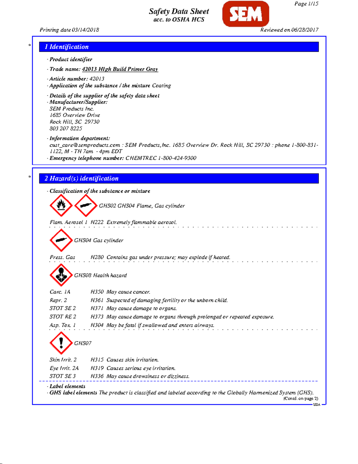 HDS 1166 42013 HIgh Build Primer Gray Safety Data Sheet - Safety Data ...