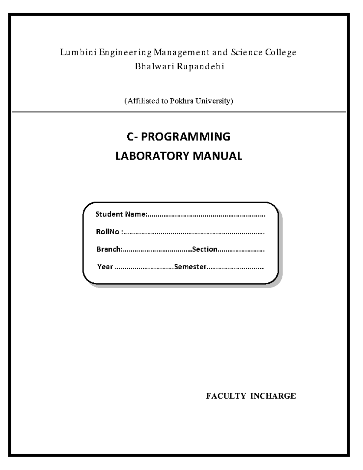 Cprg Manual final - easy to follow and understand - FACULTY INCHARGE ...
